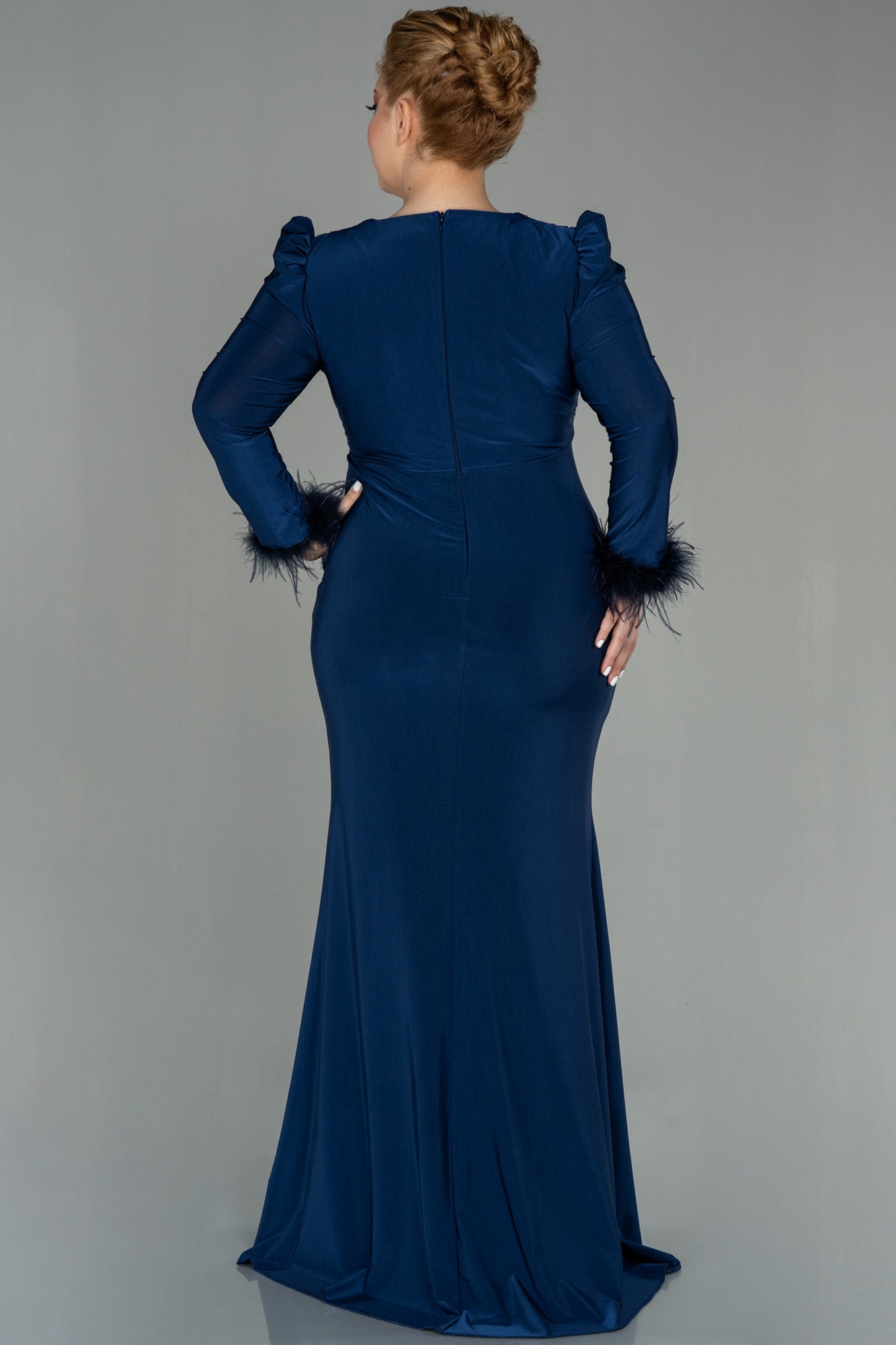 Cindy plus size long sleeves gown with feather trim details – unmatchedbyu
